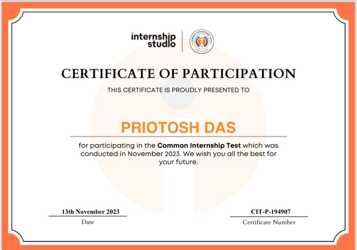 Priotosh Das on LinkedIn: #internship Priotosh Das on LinkedIn: #internship