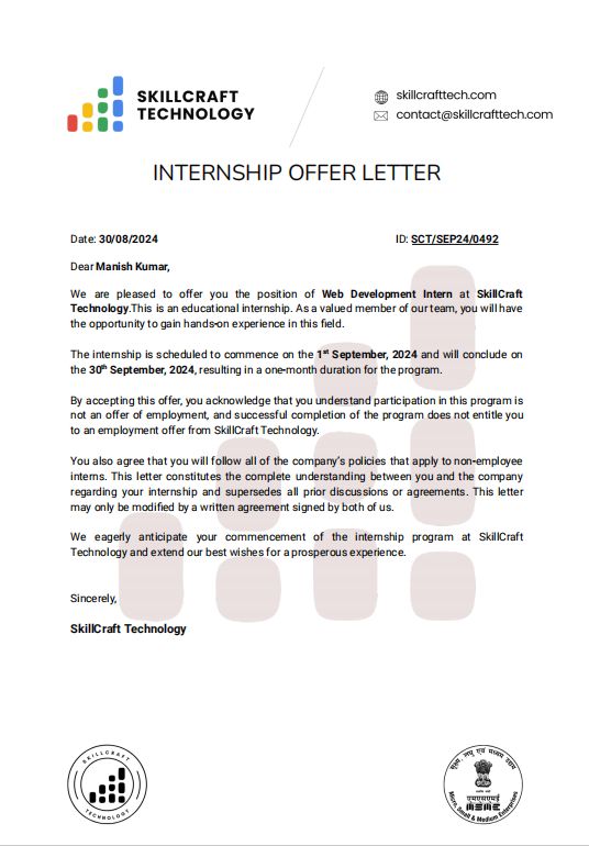 Manish Kumar on LinkedIn: #skillcrafttechnology #internship # ... Manish Kumar on LinkedIn: #skillcrafttechnology #internship # ...