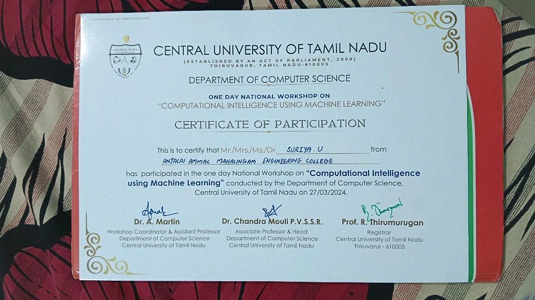 #computationalintelligence #machinelearning | Suriya U #computationalintelligence #machinelearning | Suriya U