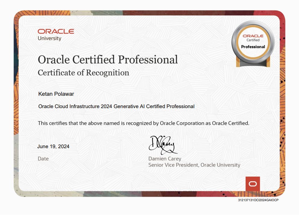 Ketan Polawar on LinkedIn: #oraclecloud #generativeai #aiprofessional # ... Ketan Polawar on LinkedIn: #oraclecloud #generativeai #aiprofessional # ...