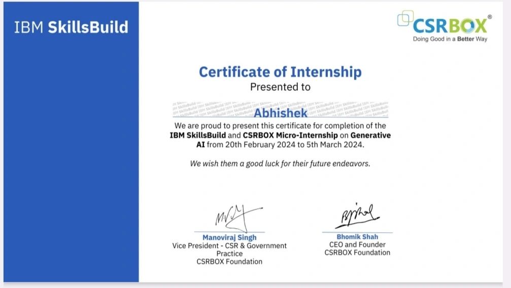 Abhishek Kumar Gihar on LinkedIn: #internship #ai Abhishek Kumar Gihar on LinkedIn: #internship #ai