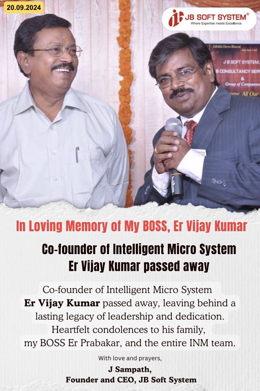 J Sampath on LinkedIn: In Loving Memory of My BOSS Er Vijay Kumar It is ... J Sampath on LinkedIn: In Loving Memory of My BOSS Er Vijay Kumar It is ...