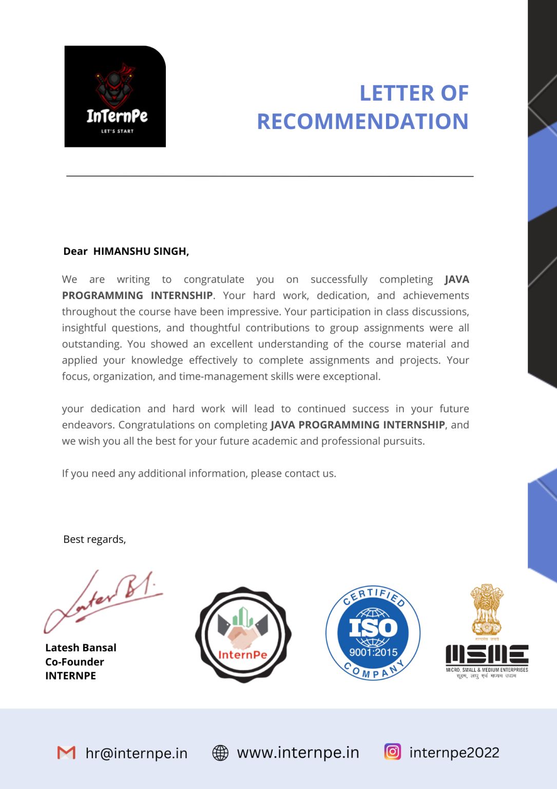 Himanshu Singh on LinkedIn: #internpe #javaprogramming #intern Himanshu Singh on LinkedIn: #internpe #javaprogramming #intern
