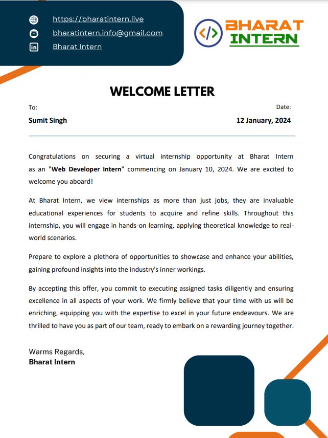 Sumit Singh on LinkedIn: #bharatintern #internship #webdevelopment # ... Sumit Singh on LinkedIn: #bharatintern #internship #webdevelopment # ...