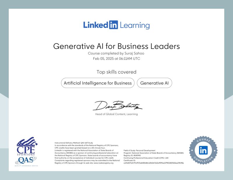 Suraj Sahoo on LinkedIn: Certificate of Completion Suraj Sahoo on LinkedIn: Certificate of Completion