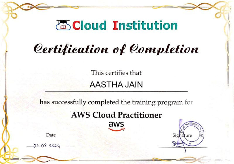 Completed 40 hours of AWS training | Aastha Jain posted on the topic ... Completed 40 hours of AWS training | Aastha Jain posted on the topic ...