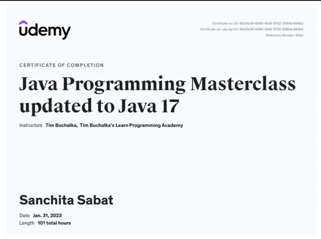 Sanchita Sabat on LinkedIn: #java #udemy Sanchita Sabat on LinkedIn: #java #udemy
