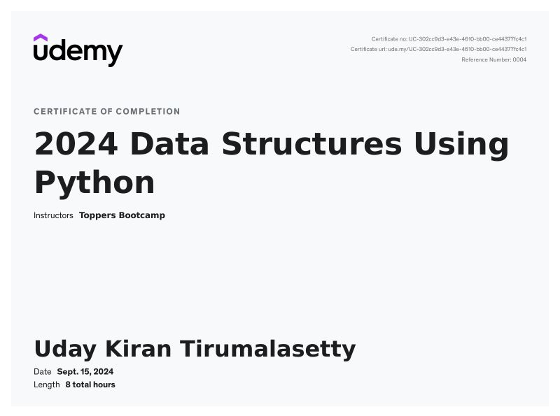 UDAY KIRAN TIRUMALASETTY on LinkedIn: #python #datastructures # ... UDAY KIRAN TIRUMALASETTY on LinkedIn: #python #datastructures # ...