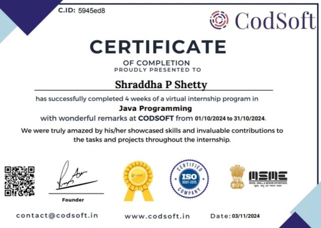 Shraddha P Shetty on LinkedIn: #codsoft #codsoft Shraddha P Shetty on LinkedIn: #codsoft #codsoft