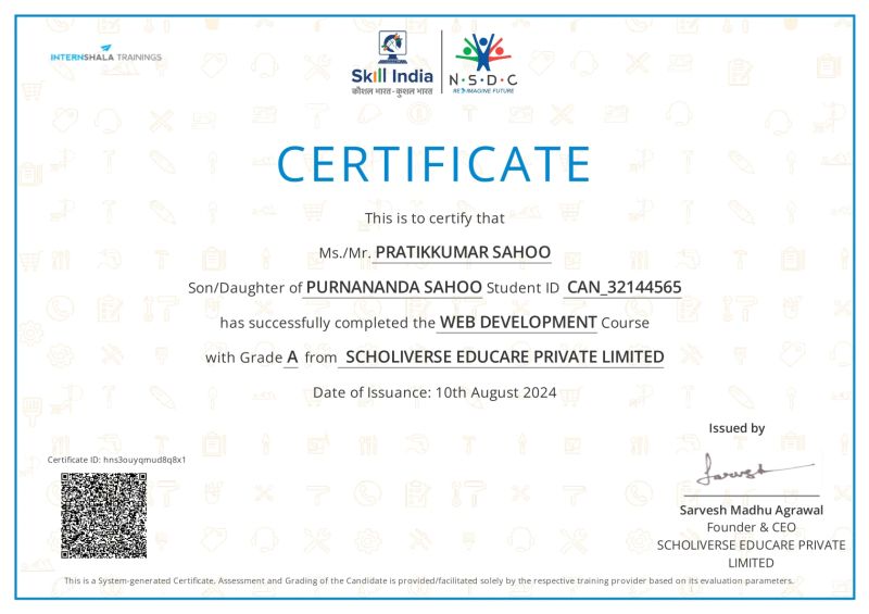Pratik Kumar Sahoo on LinkedIn: #webdevlopment #skill #internship Pratik Kumar Sahoo on LinkedIn: #webdevlopment #skill #internship
