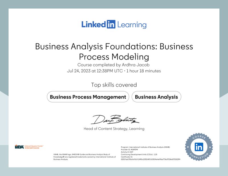 Ardhra Jacob on LinkedIn: Certificate of Completion Ardhra Jacob on LinkedIn: Certificate of Completion