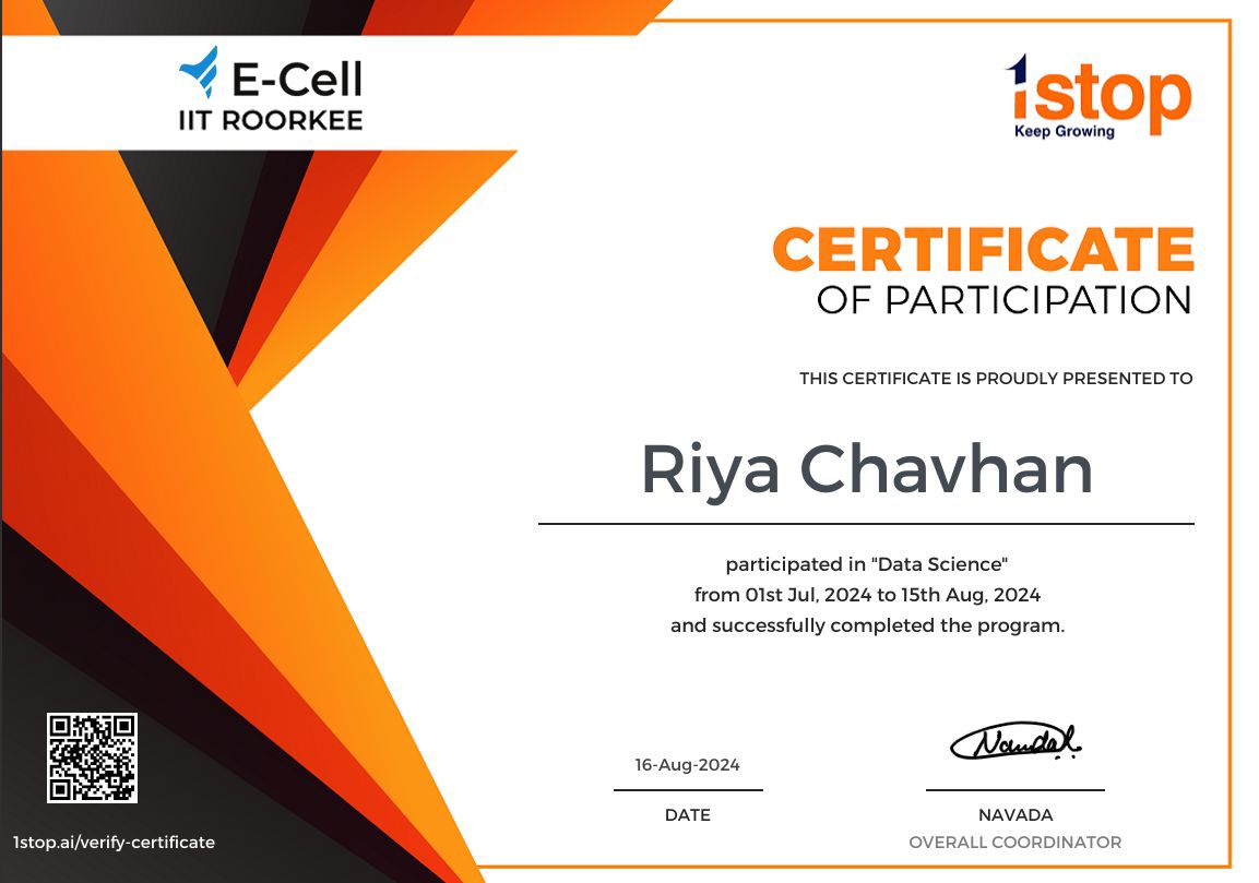 Riya Chavhan on LinkedIn: #datascience #certification #ecelliitr # ... Riya Chavhan on LinkedIn: #datascience #certification #ecelliitr # ...