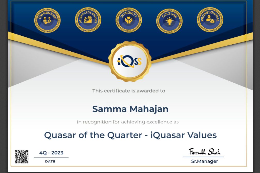 Samma Mahajan on LinkedIn: Thank you iQuasar Software Solutions ... Samma Mahajan on LinkedIn: Thank you iQuasar Software Solutions ...