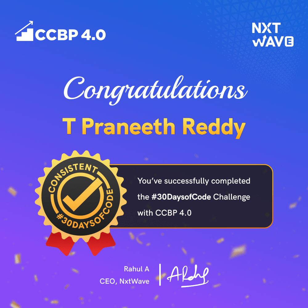 #30daysofcode | Praneeth Reddy Theegala #30daysofcode | Praneeth Reddy Theegala