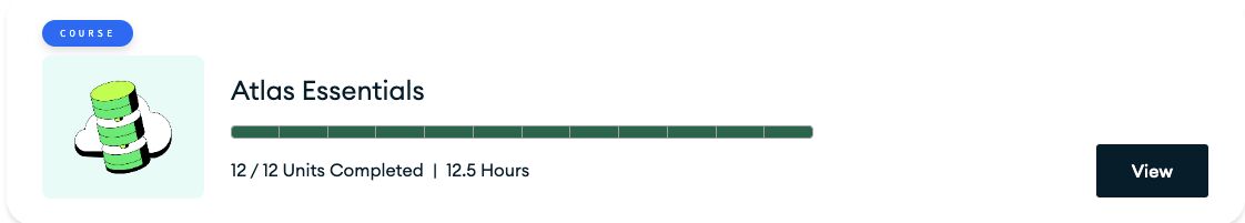 Just completed MongoDB Atlas Essentials. It provided excellent content ... Just completed MongoDB Atlas Essentials. It provided excellent content ...