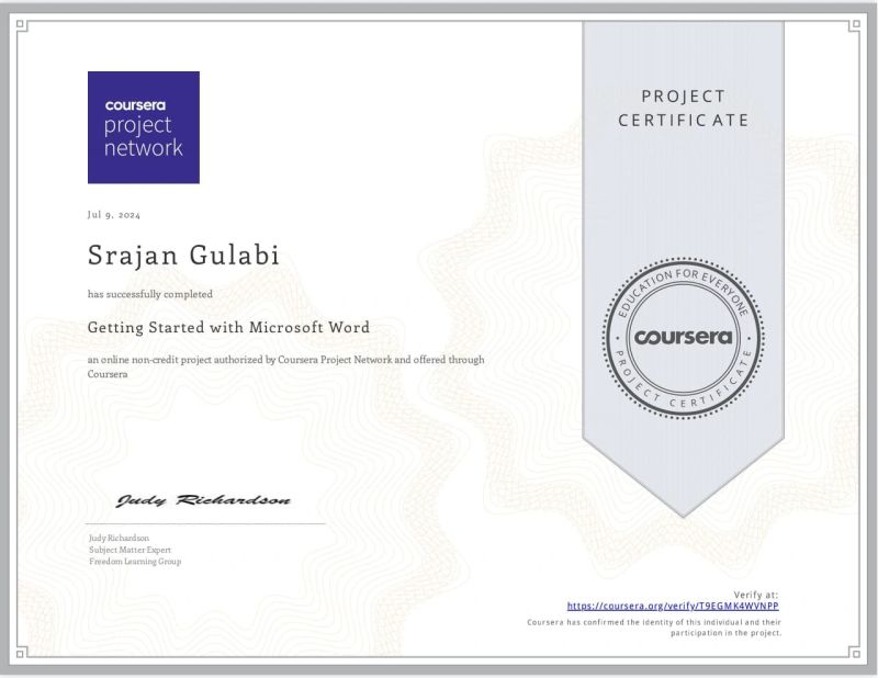 Srajan Gulabi on LinkedIn: completed my microsoft word course from coursera Srajan Gulabi on LinkedIn: completed my microsoft word course from coursera