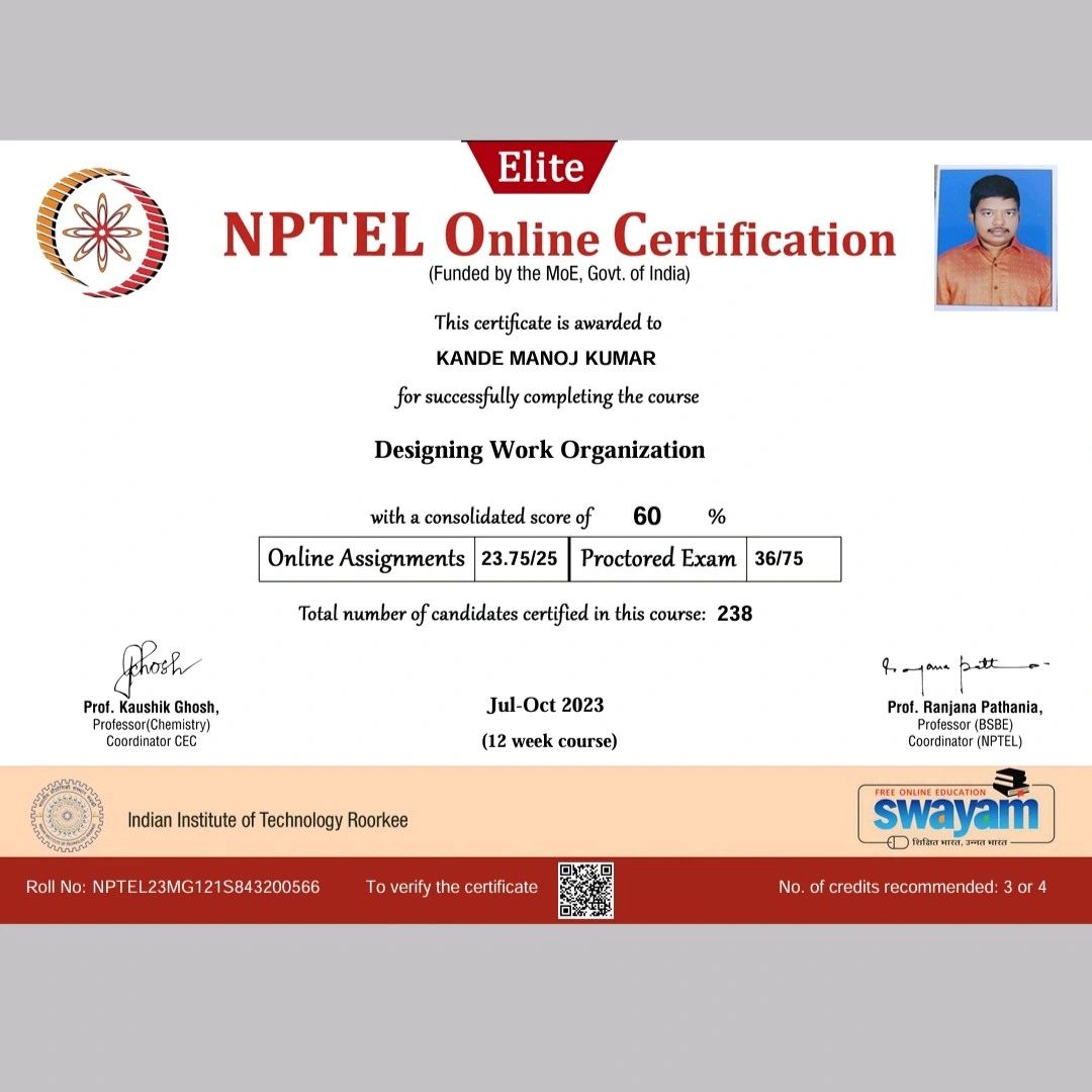 Kande Manoj Kumar on LinkedIn: #designingworkorganisation #nptel Kande Manoj Kumar on LinkedIn: #designingworkorganisation #nptel