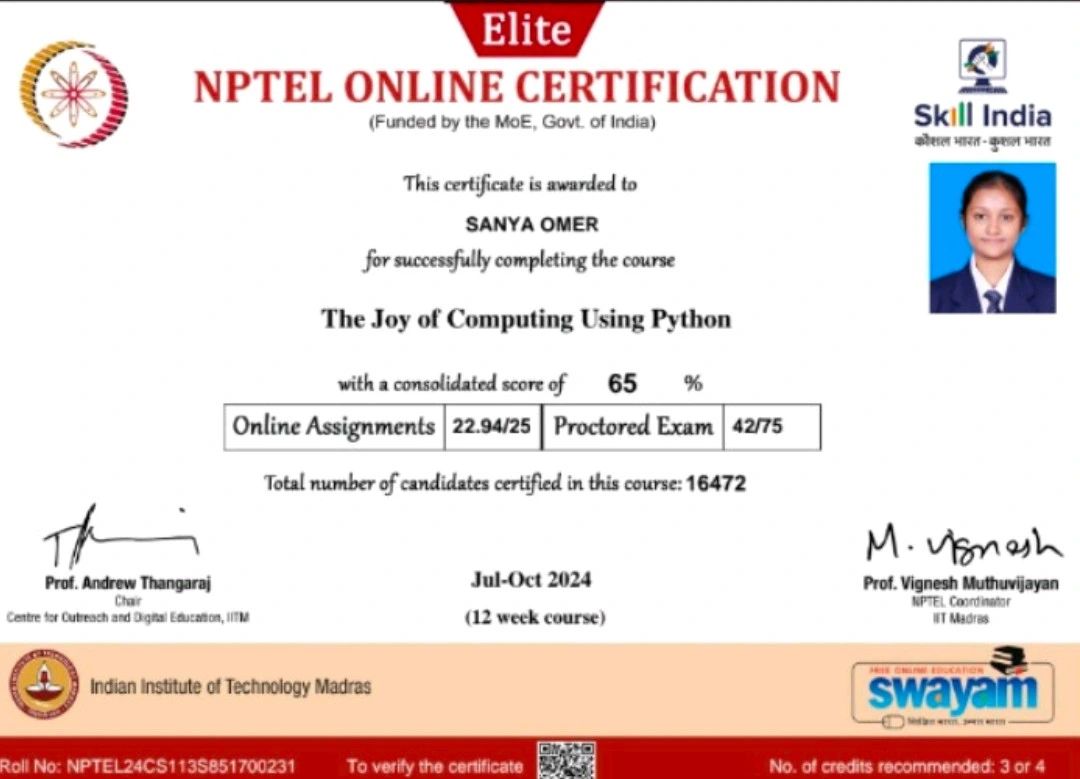 Sanya Omer on LinkedIn: #nptel #pythonprogramming #onlinelearning # ... Sanya Omer on LinkedIn: #nptel #pythonprogramming #onlinelearning # ...