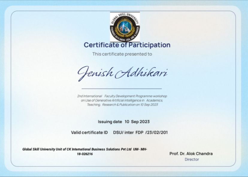 Jenish Adhikari on LinkedIn: Participation certificate of Second ... Jenish Adhikari on LinkedIn: Participation certificate of Second ...