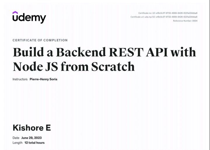Kishore E on LinkedIn: #nodejs #backenddevelopment #udemycoursecomplete Kishore E on LinkedIn: #nodejs #backenddevelopment #udemycoursecomplete