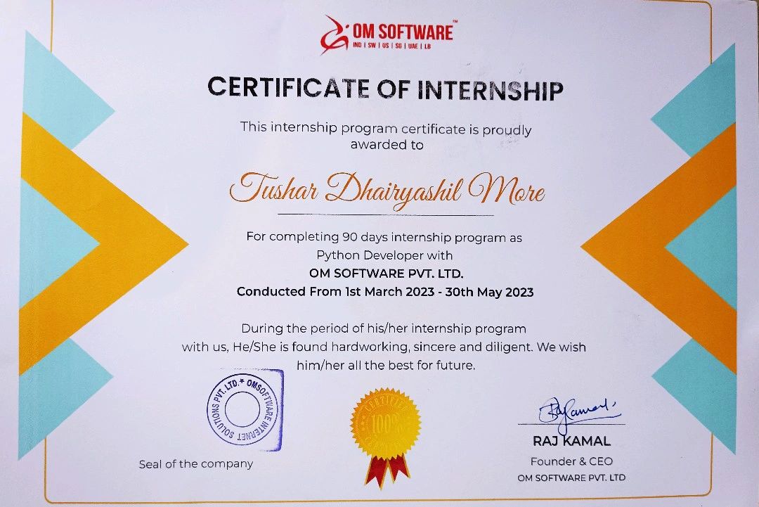 Tushar More on LinkedIn: #internshipcompleted Tushar More on LinkedIn: #internshipcompleted