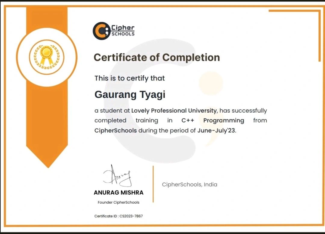 Gaurang Tyagi on LinkedIn: #cplusplus #certification #codingjourney Gaurang Tyagi on LinkedIn: #cplusplus #certification #codingjourney
