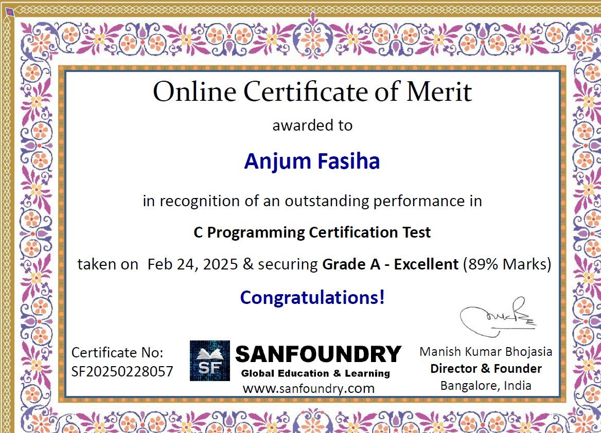 #cprogramming #coding #certification #programmingjourney | Anjum Gate #cprogramming #coding #certification #programmingjourney | Anjum Gate
