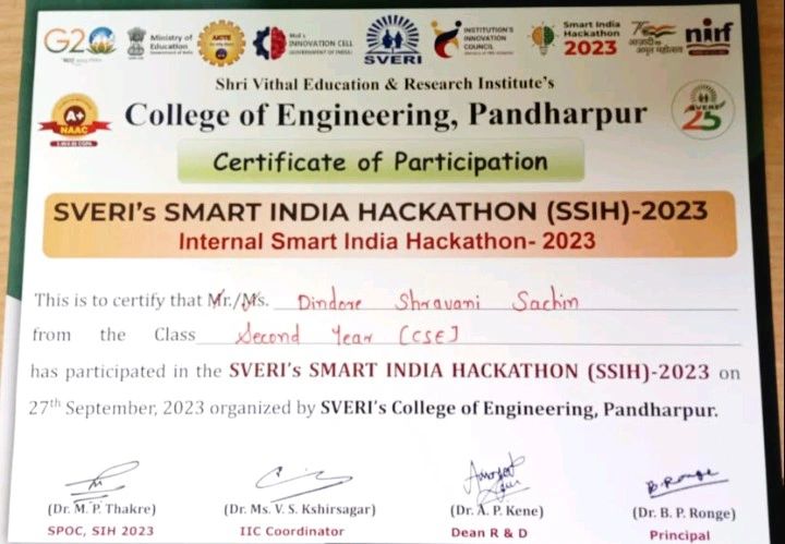 Shravani Dindore on LinkedIn: Participated in SVERI's SMART INDIA ... Shravani Dindore on LinkedIn: Participated in SVERI's SMART INDIA ...