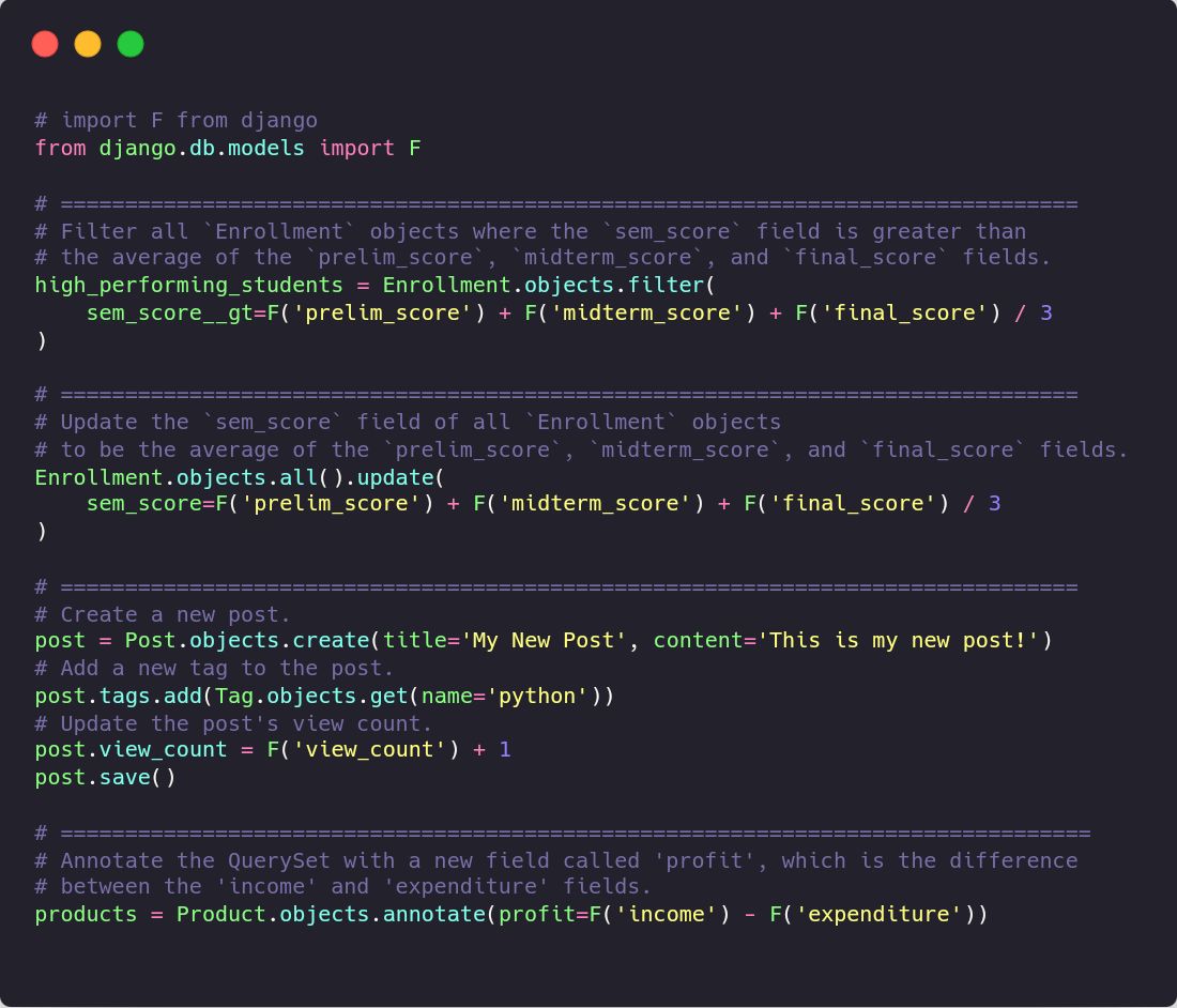 Mixomate on LinkedIn: The F() function in Django is a powerful tool ... Mixomate on LinkedIn: The F() function in Django is a powerful tool ...