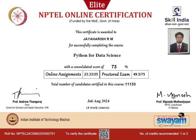 Jayaharish R.M on LinkedIn: #python #datascience #nptel # ... Jayaharish R.M on LinkedIn: #python #datascience #nptel # ...