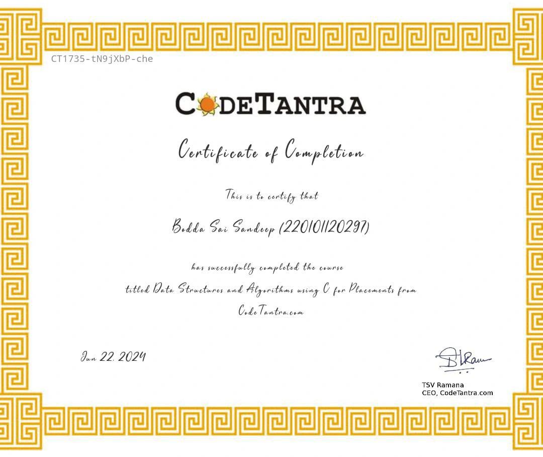B.Sai Sandeep on LinkedIn: #codetantra #certificate #datastructures # ... B.Sai Sandeep on LinkedIn: #codetantra #certificate #datastructures # ...