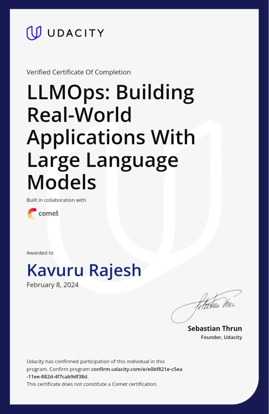 Kavuru Rajesh on LinkedIn: #llmops #certification #udacity # ... Kavuru Rajesh on LinkedIn: #llmops #certification #udacity # ...