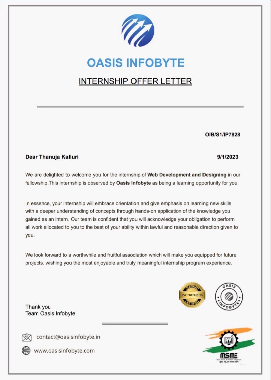 Kalluri Thanuja on LinkedIn: #oasisinfobyte #internship #webdevelopment Kalluri Thanuja on LinkedIn: #oasisinfobyte #internship #webdevelopment