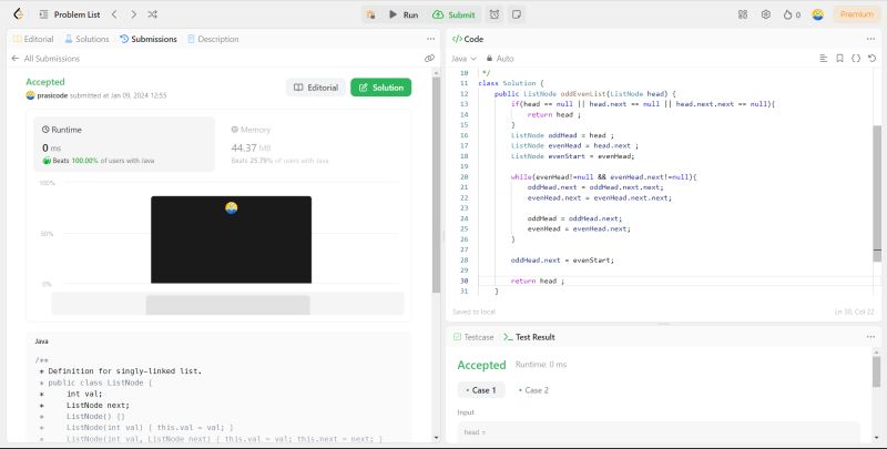 Day 66 of #100DaysOfCode: Navigating Odd-Even Linked List Challenge ... Day 66 of #100DaysOfCode: Navigating Odd-Even Linked List Challenge ...