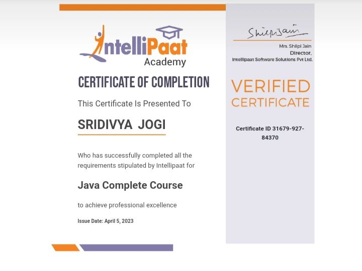 Completed Java course at Intellipaat | Sri Divya Jogi posted on the ... Completed Java course at Intellipaat | Sri Divya Jogi posted on the ...