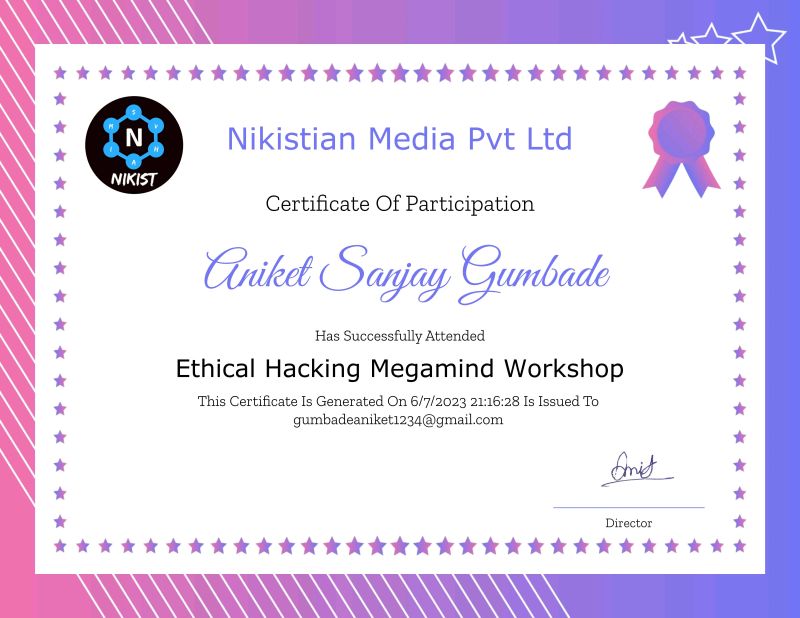 Completed Ethical Hacking Megamind Workshop | Aniket Gumbade posted on ... Completed Ethical Hacking Megamind Workshop | Aniket Gumbade posted on ...