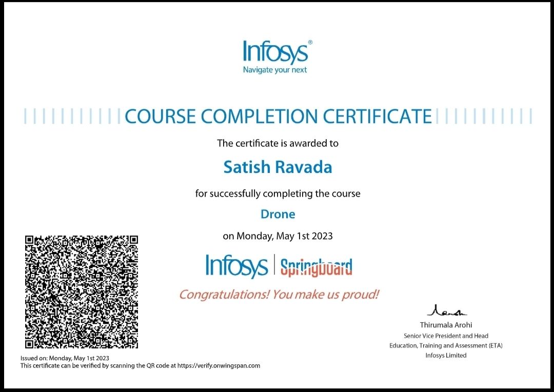 Satish Ravada on LinkedIn: #share #certificate #drone #infosysspringboard Satish Ravada on LinkedIn: #share #certificate #drone #infosysspringboard