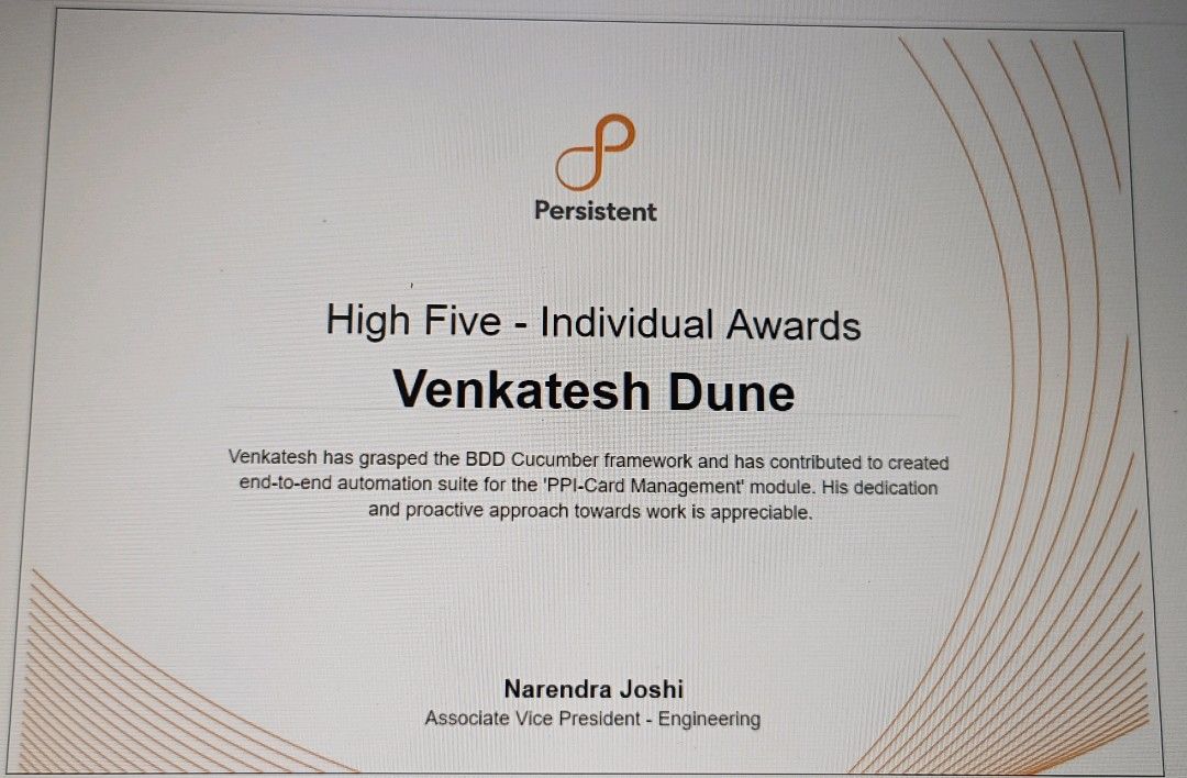 Venkatesh Dune on LinkedIn: Thank you Persistent Systems for ... Venkatesh Dune on LinkedIn: Thank you Persistent Systems for ...