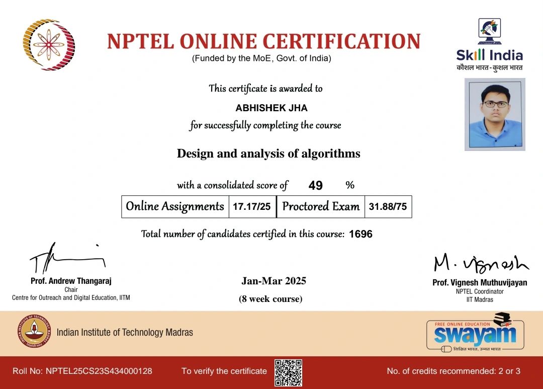 #nptel #algorithms #continuousimprovement | Abhishek Jha #nptel #algorithms #continuousimprovement | Abhishek Jha