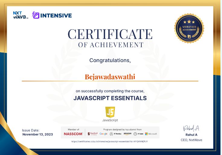 Swathi Bejawada on LinkedIn: #nxtwave #certificationachievement # ... Swathi Bejawada on LinkedIn: #nxtwave #certificationachievement # ...