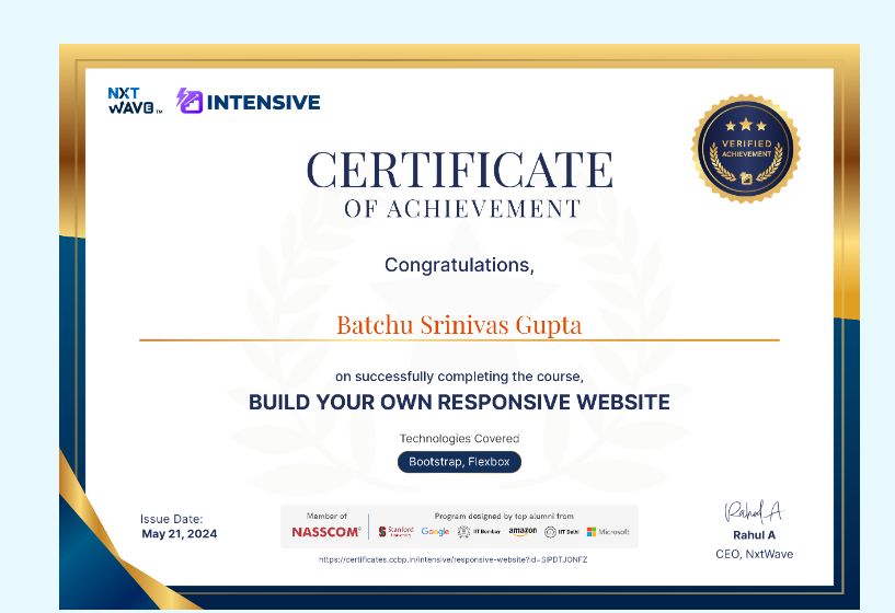 Batchu Srinivas Gupta on LinkedIn: #myleaningprogess #nxt #ccbp # ... Batchu Srinivas Gupta on LinkedIn: #myleaningprogess #nxt #ccbp # ...