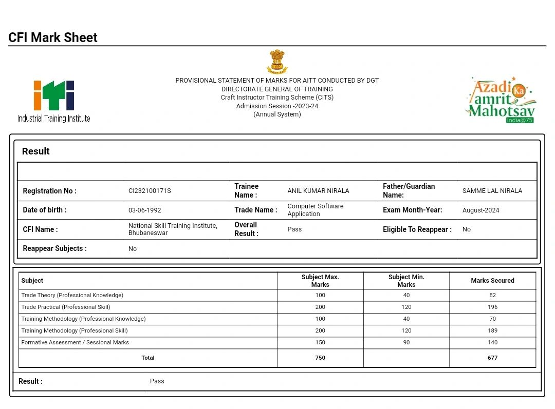 Anil kumar Nirala on LinkedIn: My CITS training marksheet Anil kumar Nirala on LinkedIn: My CITS training marksheet