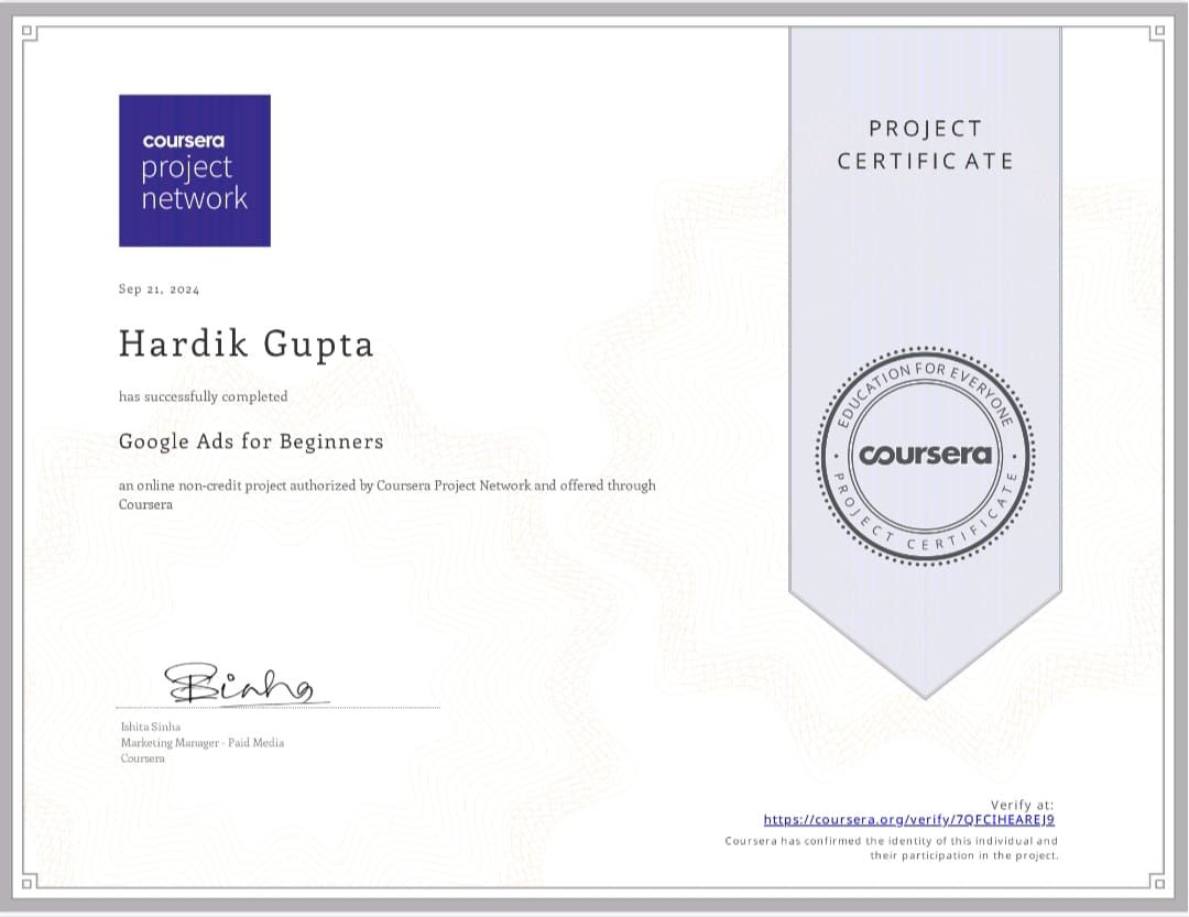Hardik Gupta on LinkedIn: #googleads #digitalmarketing #coursera # ... Hardik Gupta on LinkedIn: #googleads #digitalmarketing #coursera # ...