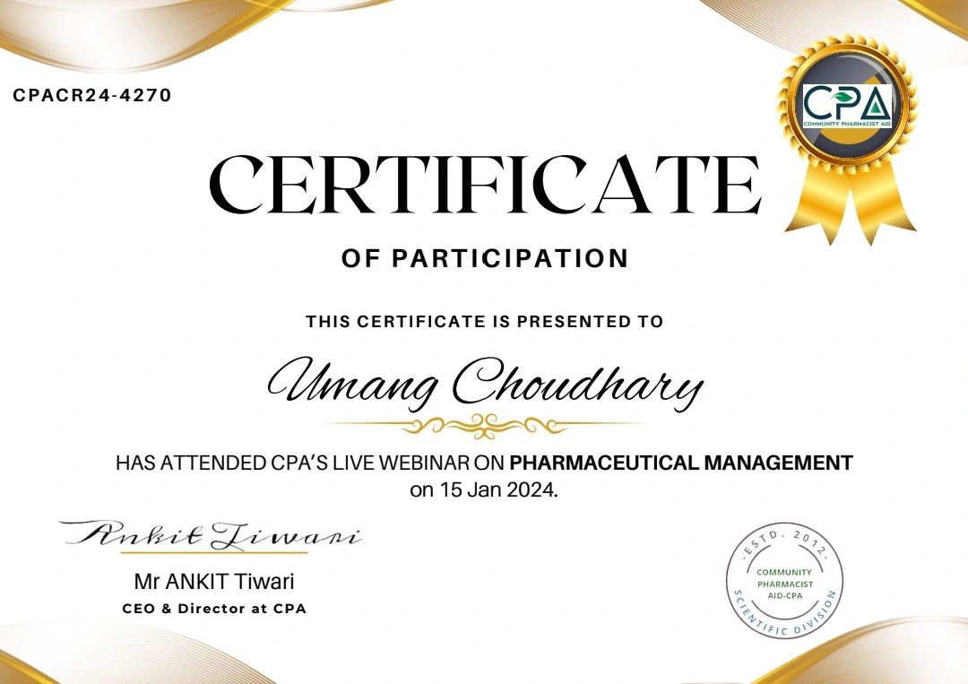 Umang Choudhary (Pharma Umang) on LinkedIn: #certificate #participation ... Umang Choudhary (Pharma Umang) on LinkedIn: #certificate #participation ...