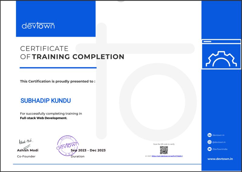 Completed Full Stack Web Development at Devtown | Subhadip Kundu posted ... Completed Full Stack Web Development at Devtown | Subhadip Kundu posted ...