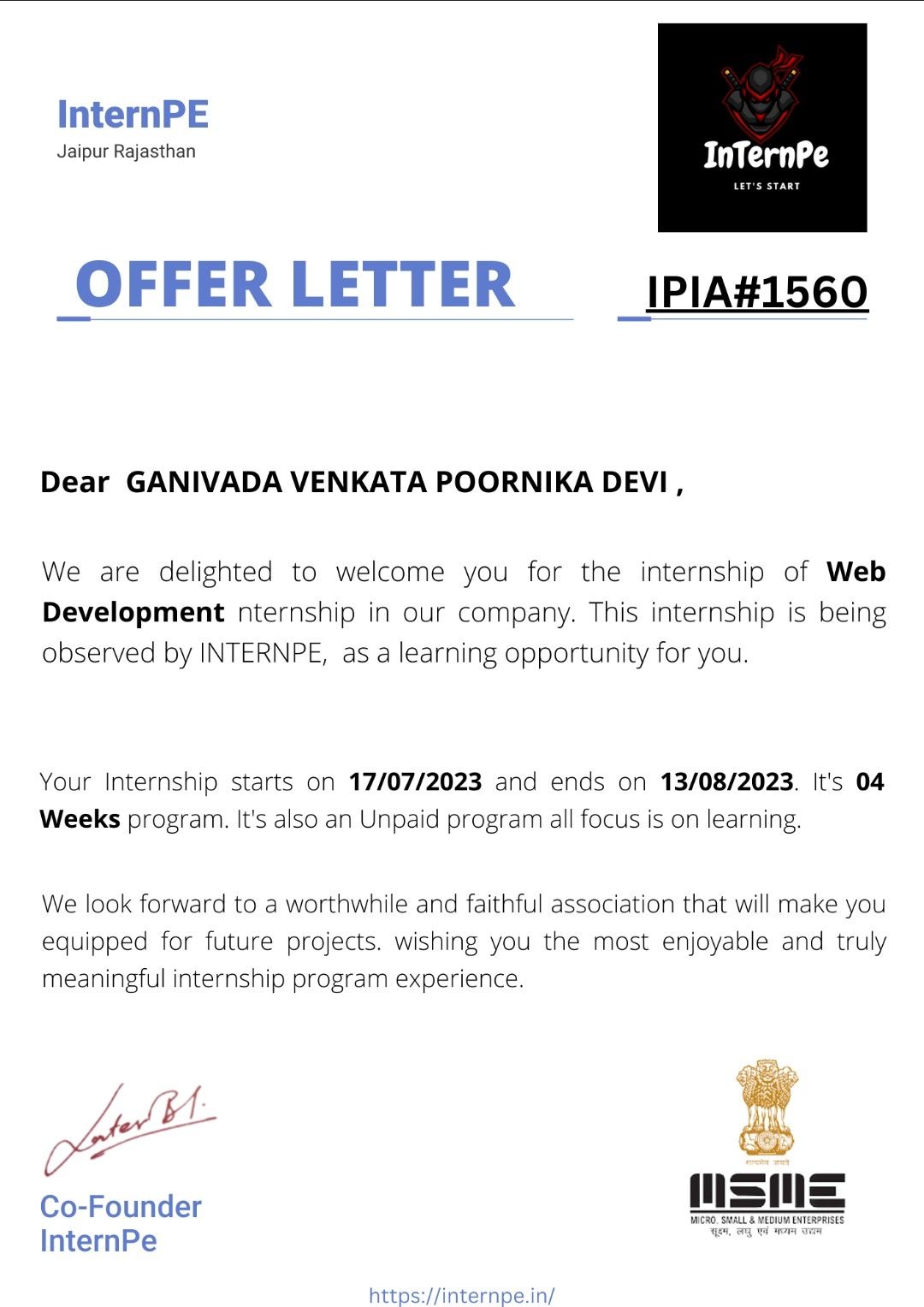 POORNIKA GANIVADA on LinkedIn: #internpe #webdevelopmentinternship # ... POORNIKA GANIVADA on LinkedIn: #internpe #webdevelopmentinternship # ...
