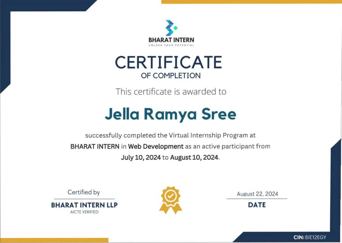 Jella Ramya Sree on LinkedIn: #webdevelopment #internship # ... Jella Ramya Sree on LinkedIn: #webdevelopment #internship # ...