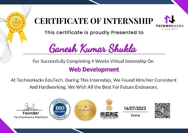 #internship #webdevelopment | Ganesh Kumar Shukla #internship #webdevelopment | Ganesh Kumar Shukla