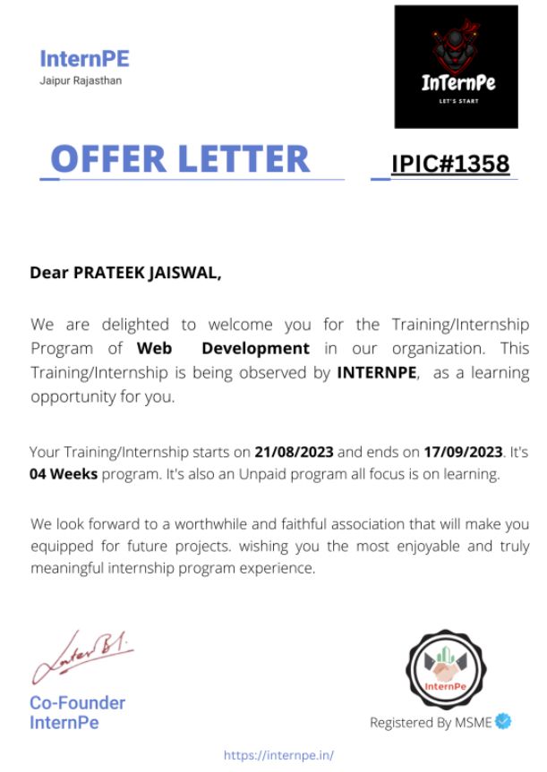 Prateek Jaiswal on LinkedIn: #internpe #internship #training # ... Prateek Jaiswal on LinkedIn: #internpe #internship #training # ...