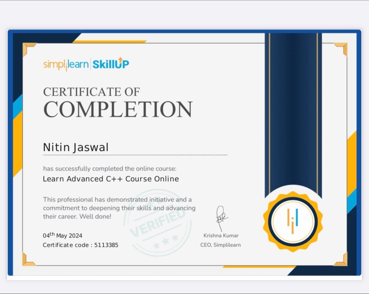 Nitin Jaswal on LinkedIn: #cplusplus #advancedcoding #continuouslearning Nitin Jaswal on LinkedIn: #cplusplus #advancedcoding #continuouslearning